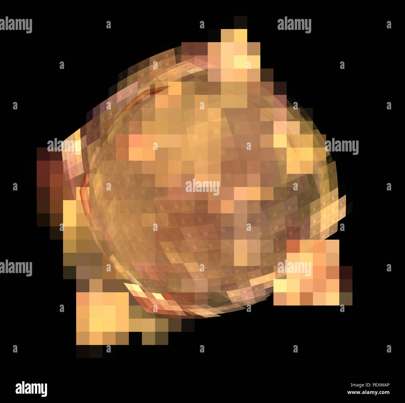 Abstract colorful orange and golden pixel sphere on black background ...