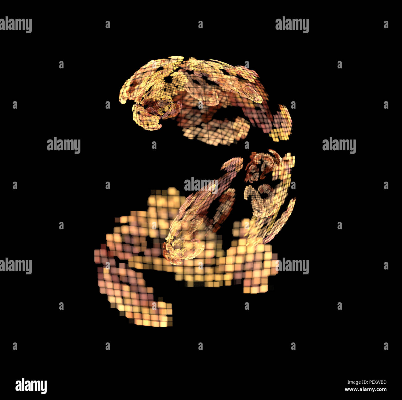 Abstract colorful orange and golden pixel fractal on black background ...