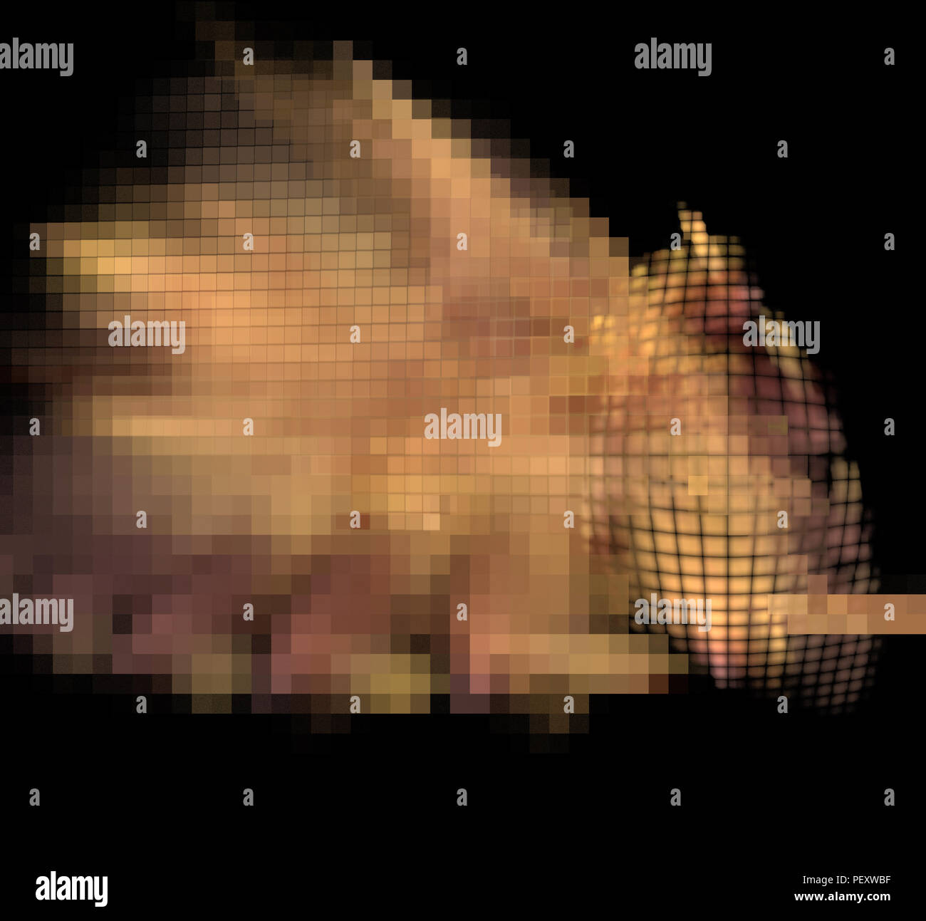 Abstract colorful orange and golden pixel fractal on black background ...