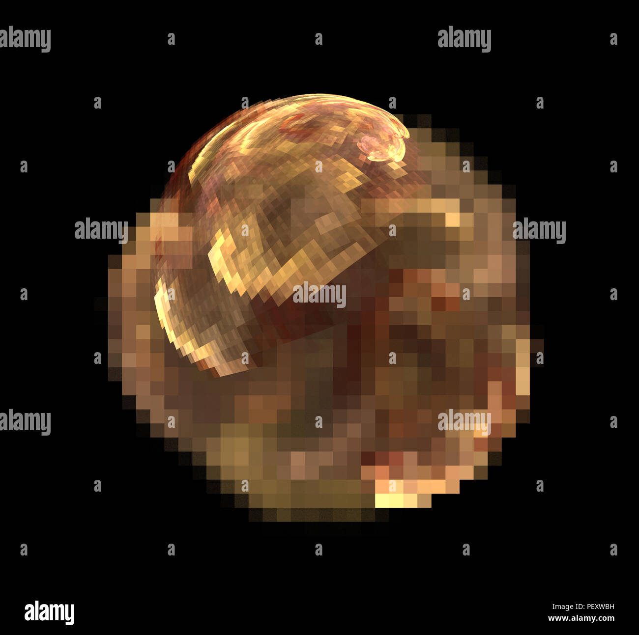 Abstract colorful orange and golden pixel sphere on black background ...