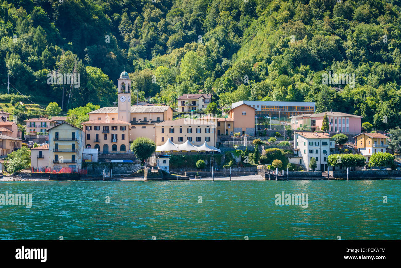 Lezzeno waterfront as seen from the ferry, Lake Como, Lombardy, Italy ...