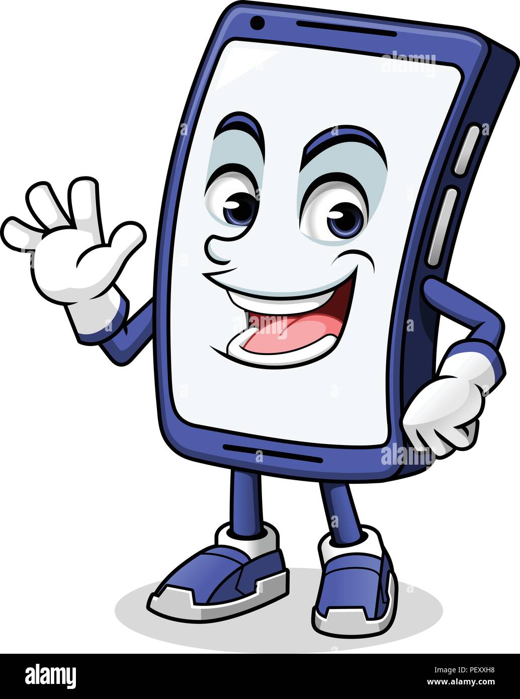 Smartphone mascot waving with him palm cartoon character design vector ...