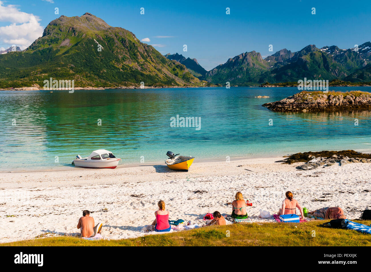Sandøya, Vesterålen in Northern Norway with its many white beaches ...