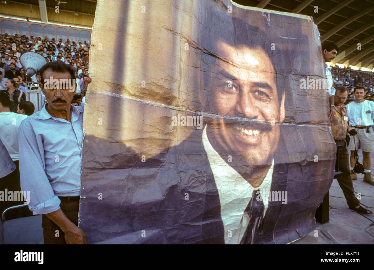 Baghdad, Iraq - 11 October 1995 - In the run up to voting, a football ...