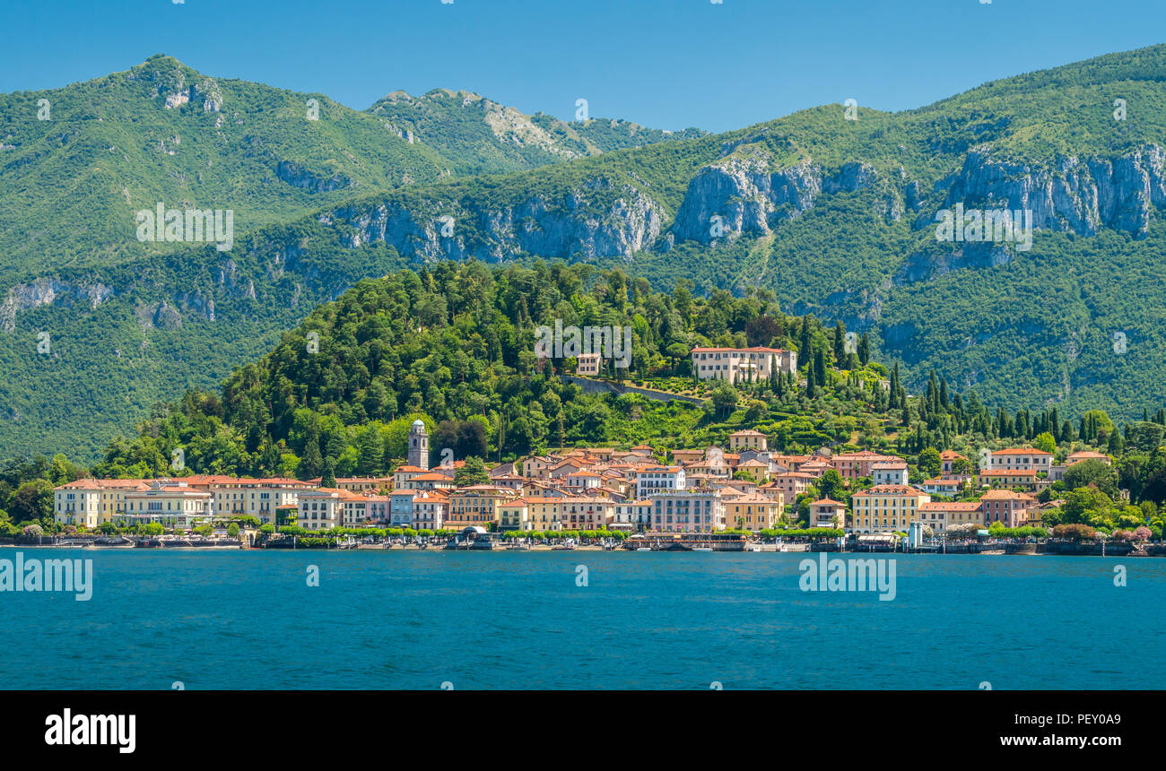 Bellagio waterfront as seen from the ferry, Lake Como, Lombardy, Italy ...