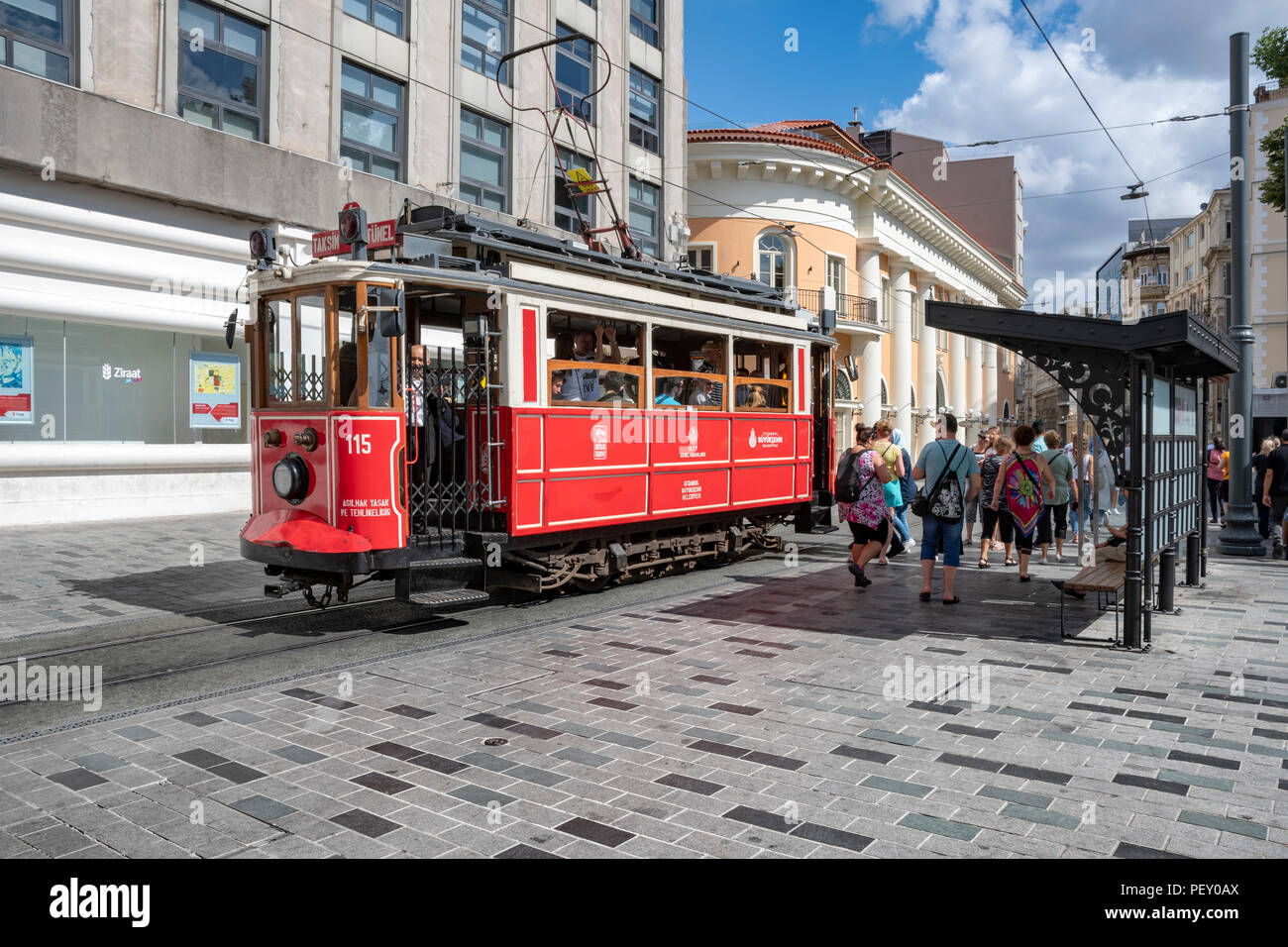 Historical Red Tram on İstiklal Street in Beyoglu,Istanbul,Turkey Stock ...
