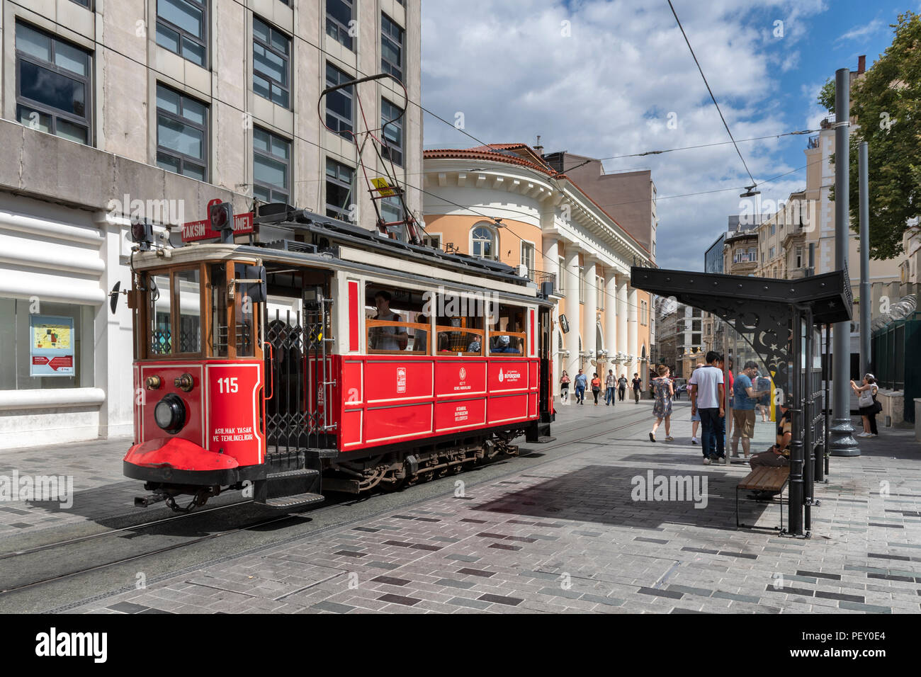 Historical Red Tram on İstiklal Street in Beyoglu,Istanbul,Turkey Stock ...