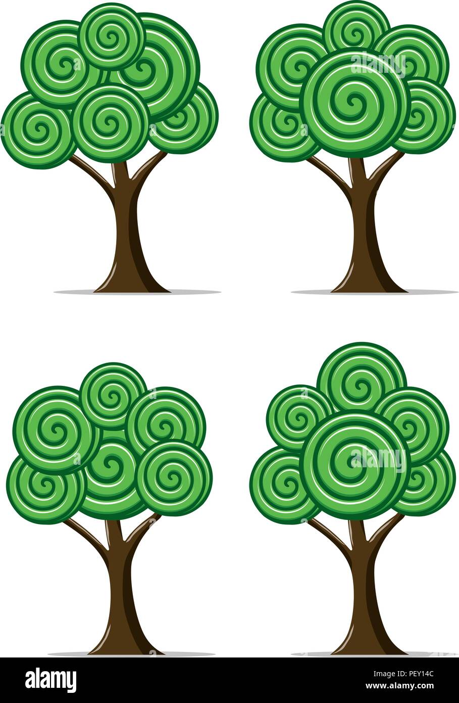 vector set of stylized abstract trees with round spiral shapes ...