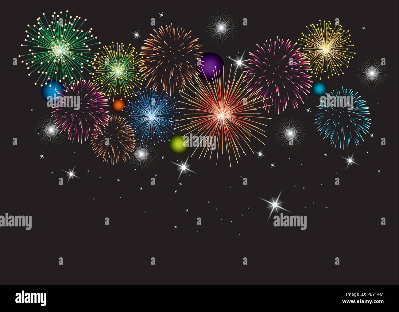 vector fireworks background with stars and lights for christmas, 4th of ...