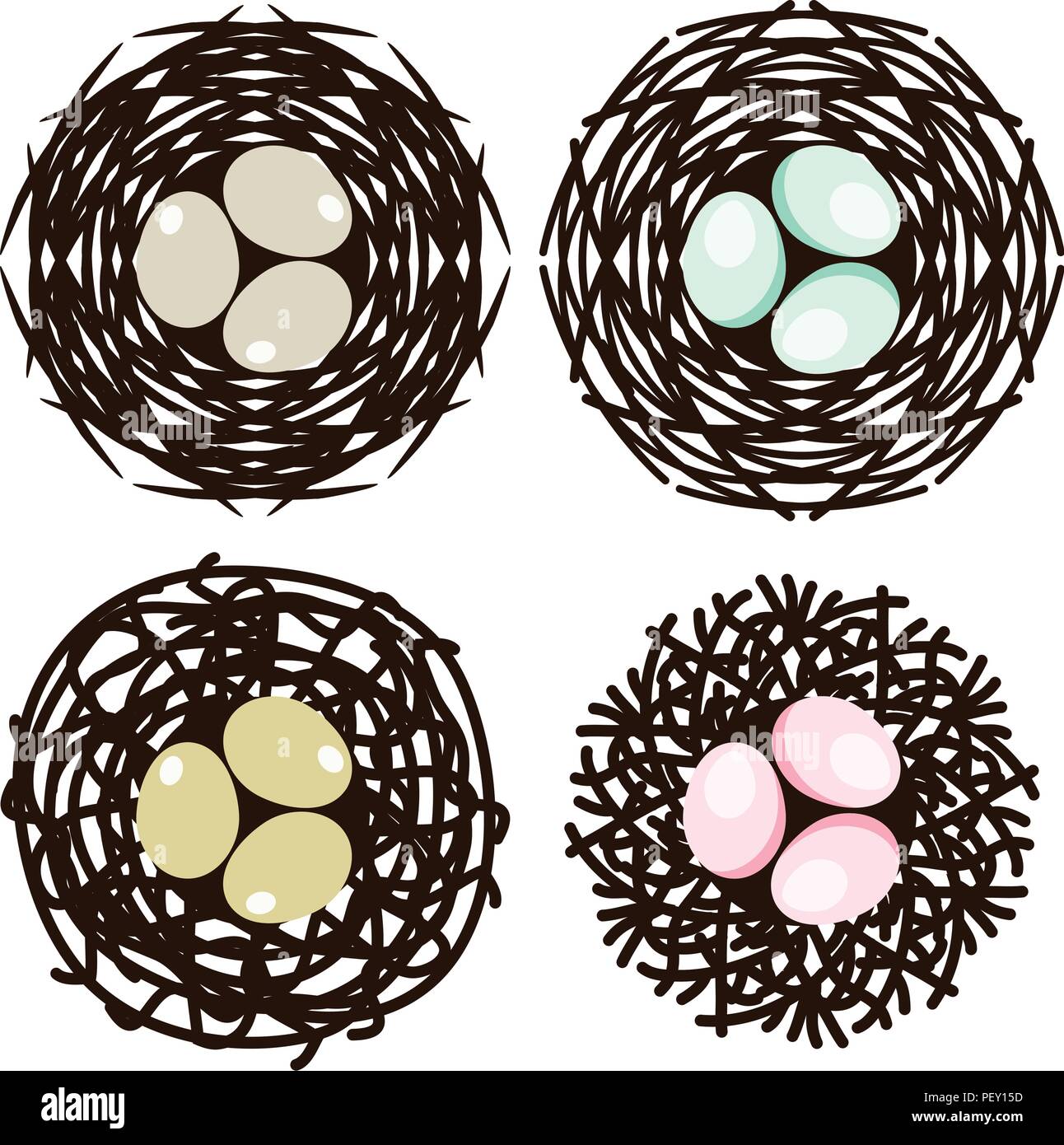 vector symbols of bird nests with eggs. family home icons isolated on ...
