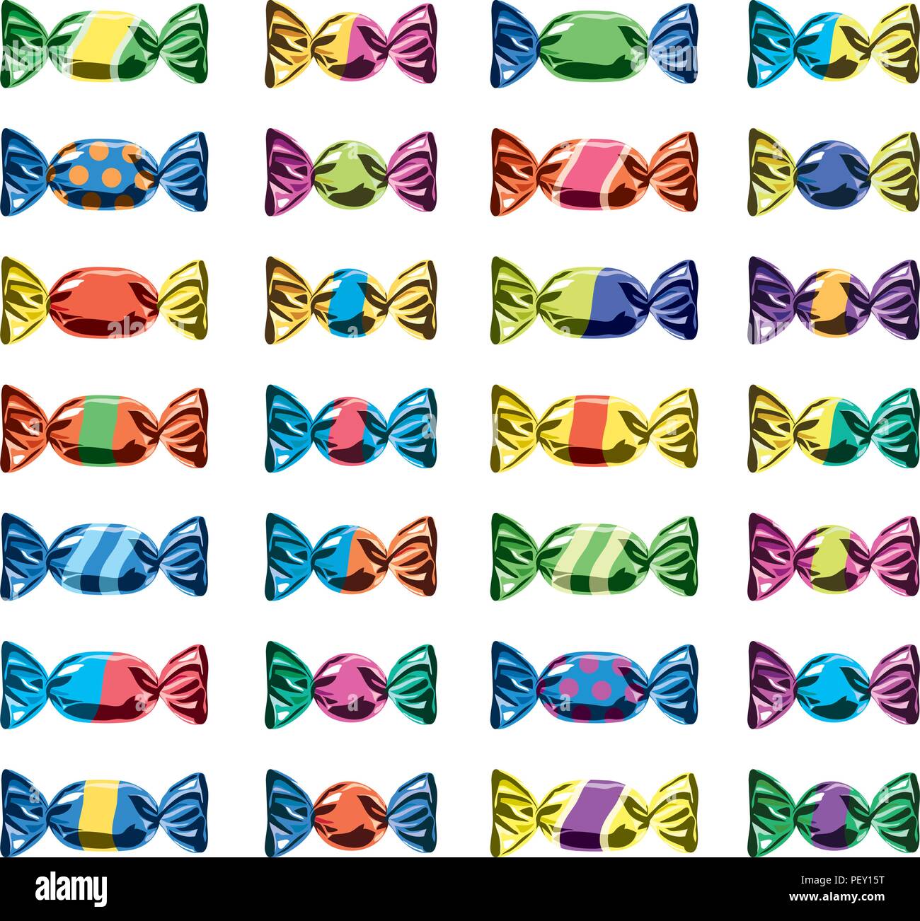 vector collection of colorful wrapped candies. foil wrapper candy icons ...