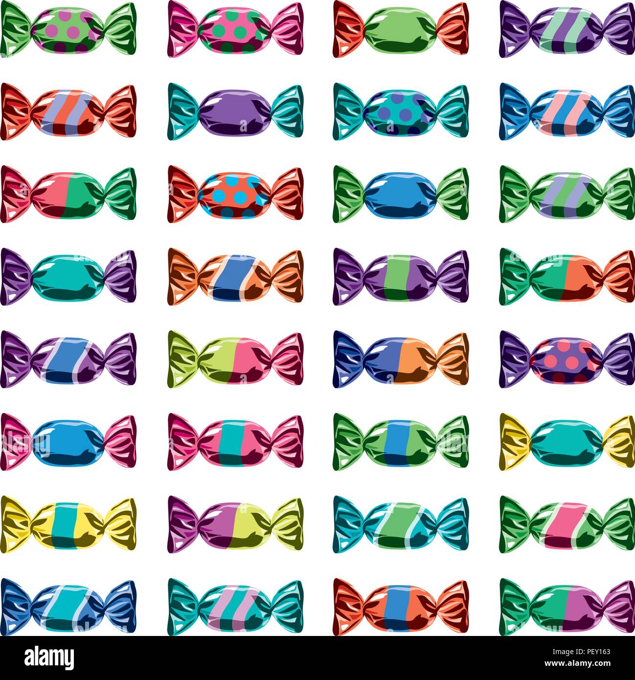 vector collection of colorful wrapped candies. foil wrapper candy icons ...