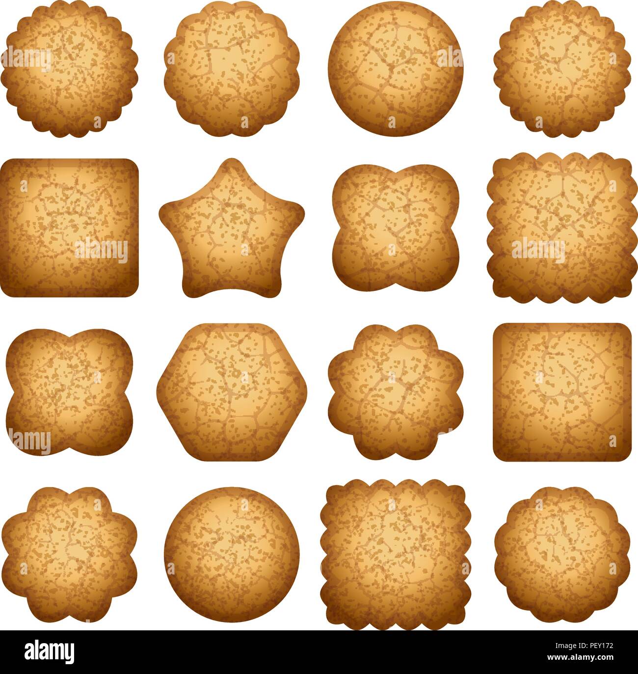 vector set of biscuit cookies of different shapes on white background ...
