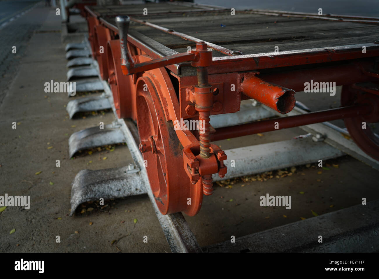 Old-fashioned obsolete railway rolling stock close-up for freight ...