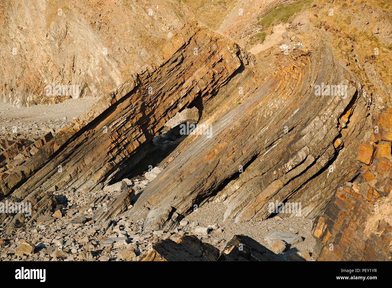 The cliffs at Hartland Quay in North Devon are a folded sequence of ...