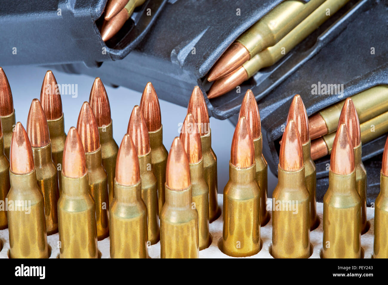 Close up of AR 15 full metal jacket ammunition with magazines Stock ...
