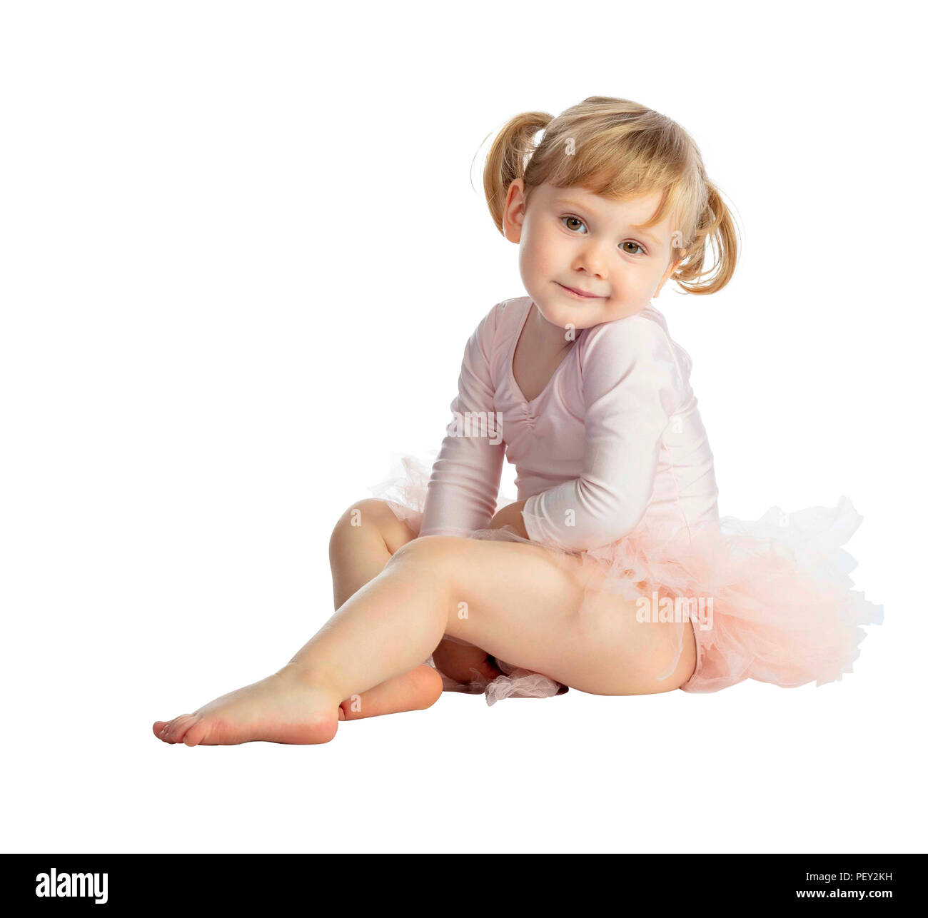 portrait of female child practice classic ballet isolated on white ...