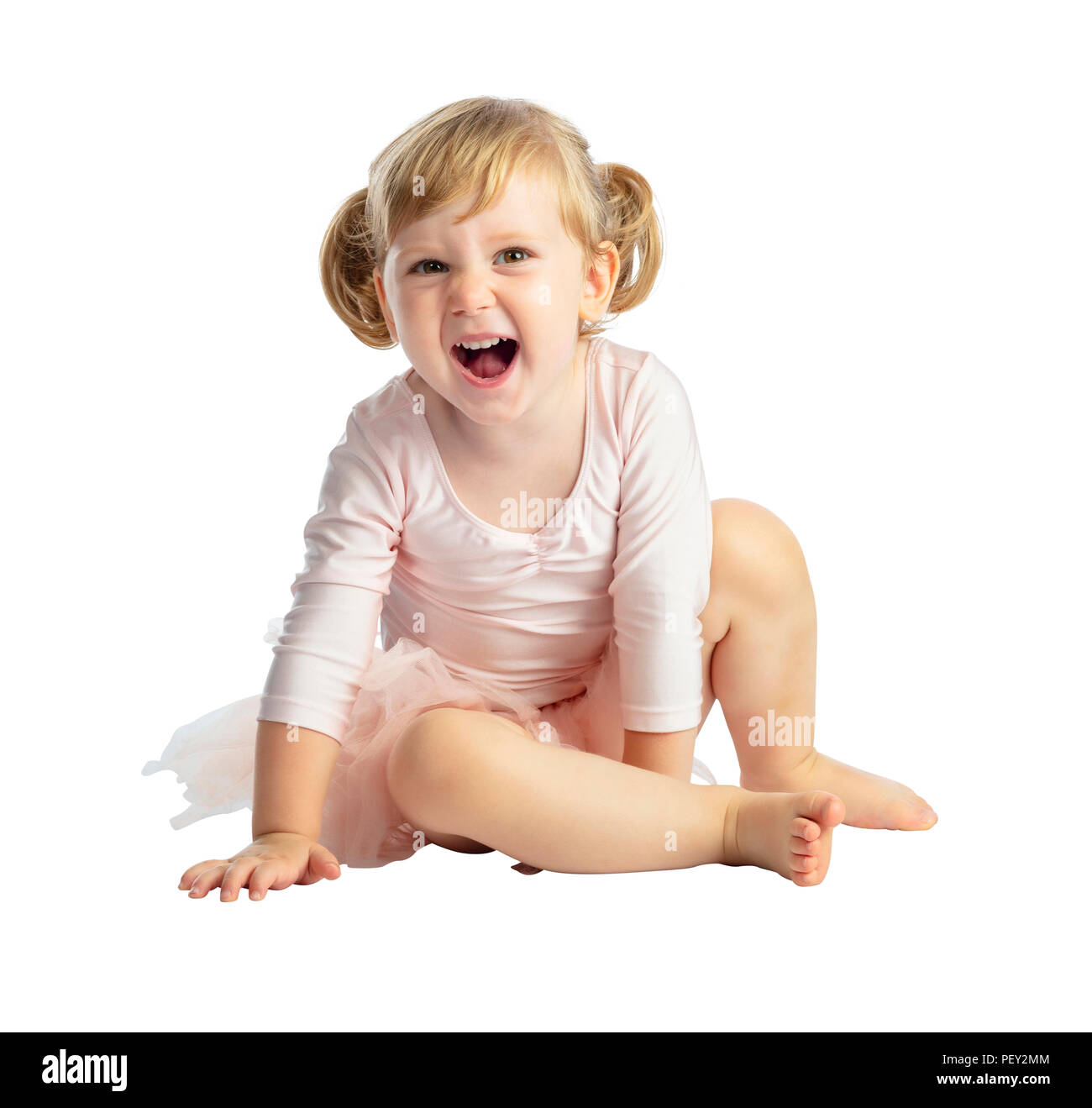 portrait of female child practice classic ballet isolated on white ...
