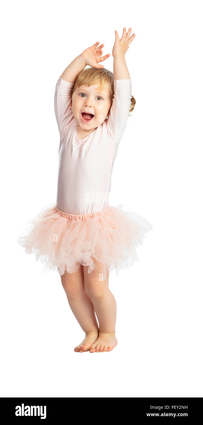 portrait of female child practice classic ballet isolated on white ...