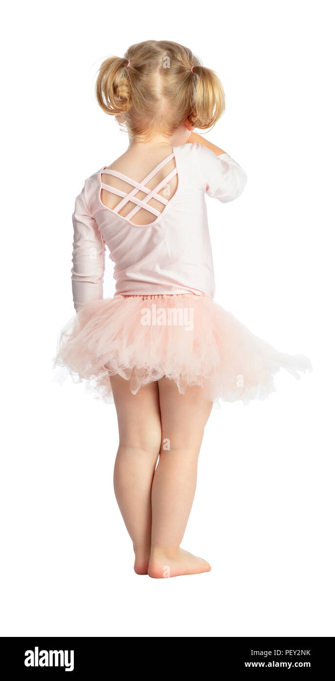 portrait of female child practice classic ballet isolated on white ...