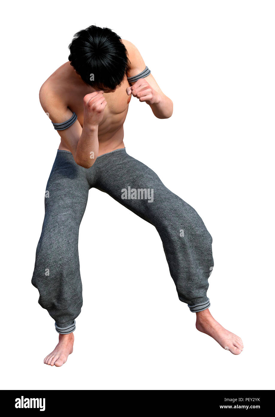 3D rendering of a fighting monk isolated on white background Stock ...
