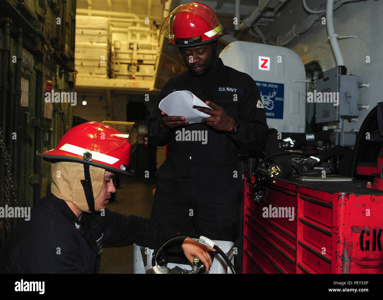 160216-N-VD165-008 PACIFIC OCEAN (Feb. 16, 2016) Damage Controlman ...