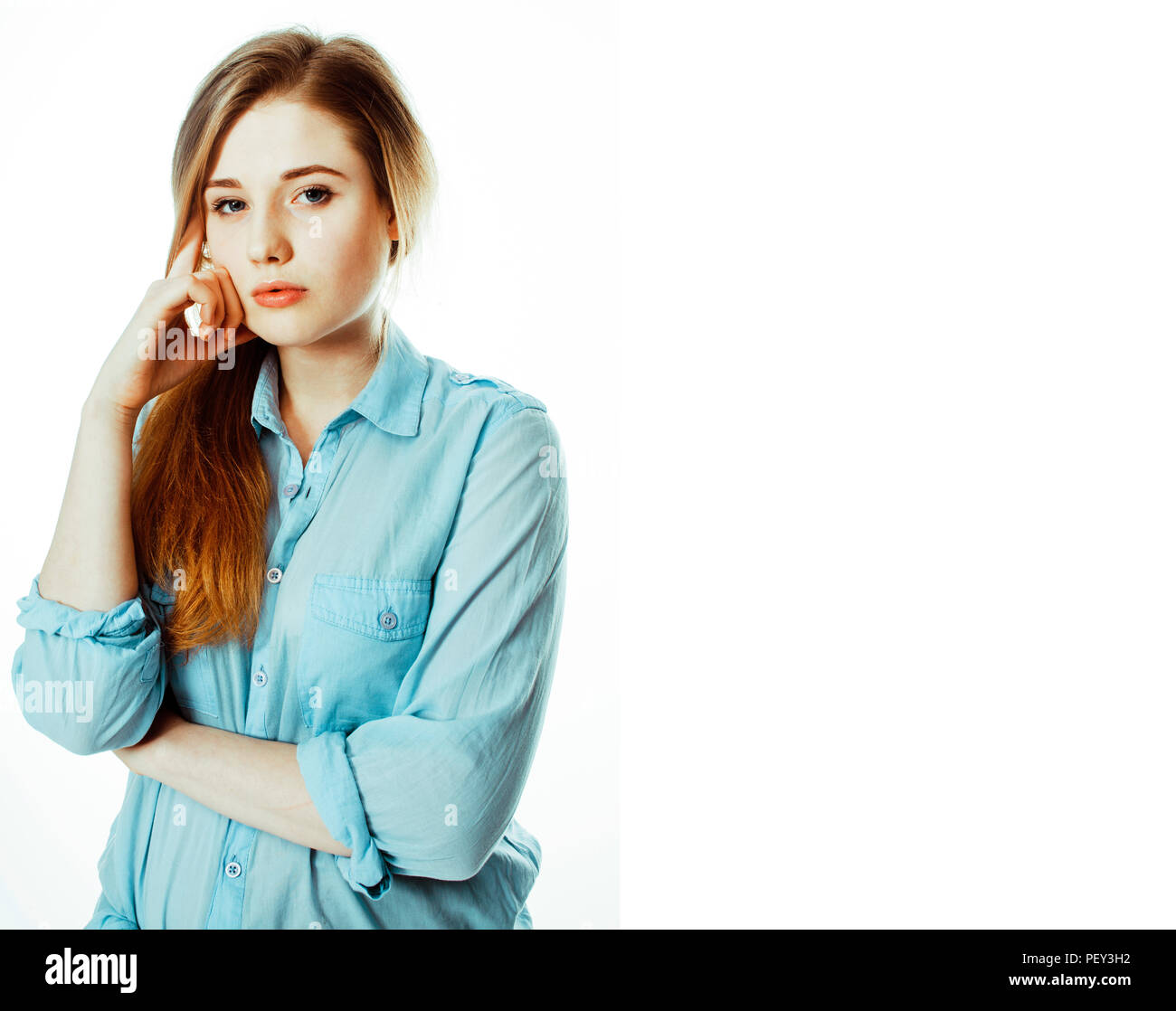 cute young pretty girl thinking on white background isolated Stock ...