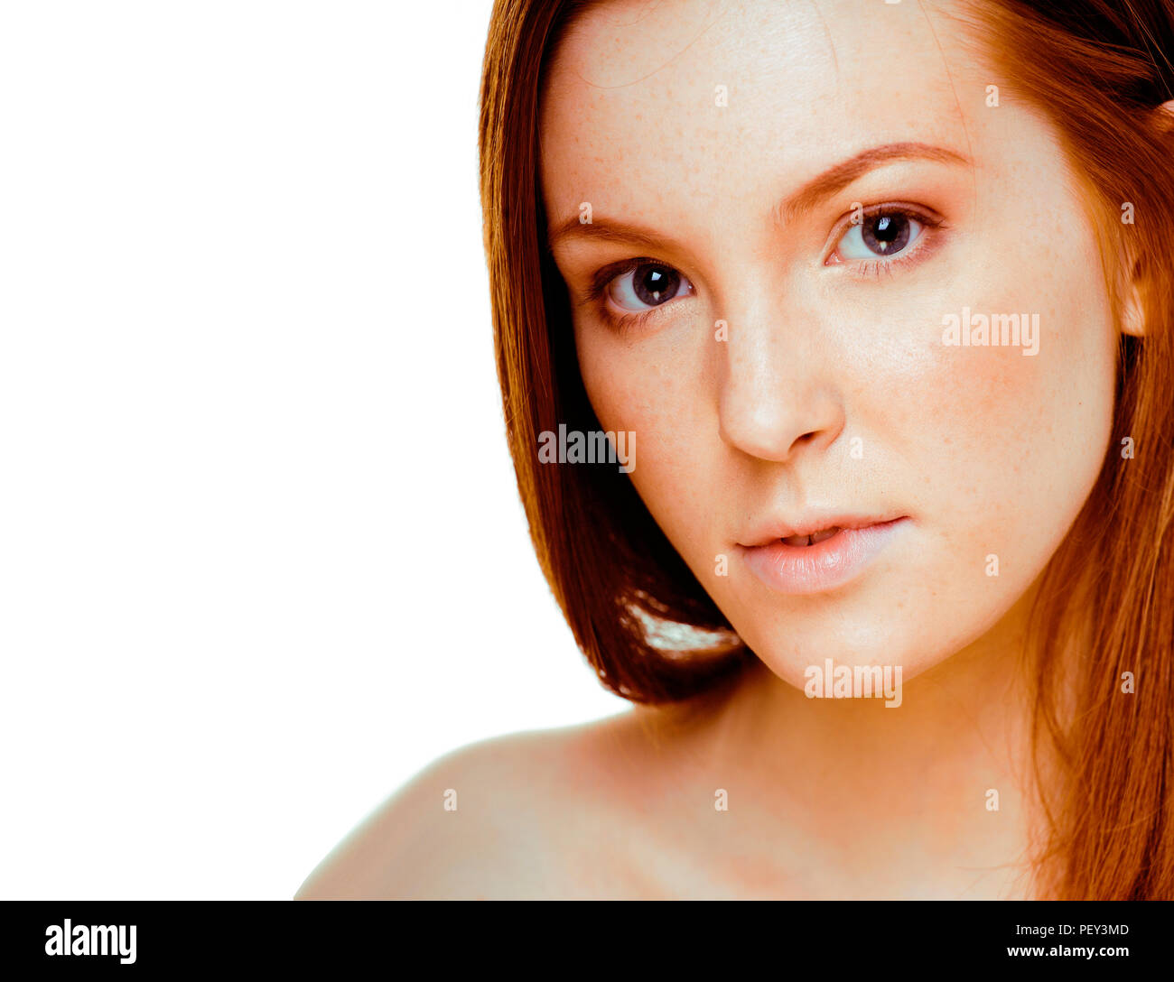 red hair woman with drops on her face, real ginger Stock Photo - Alamy