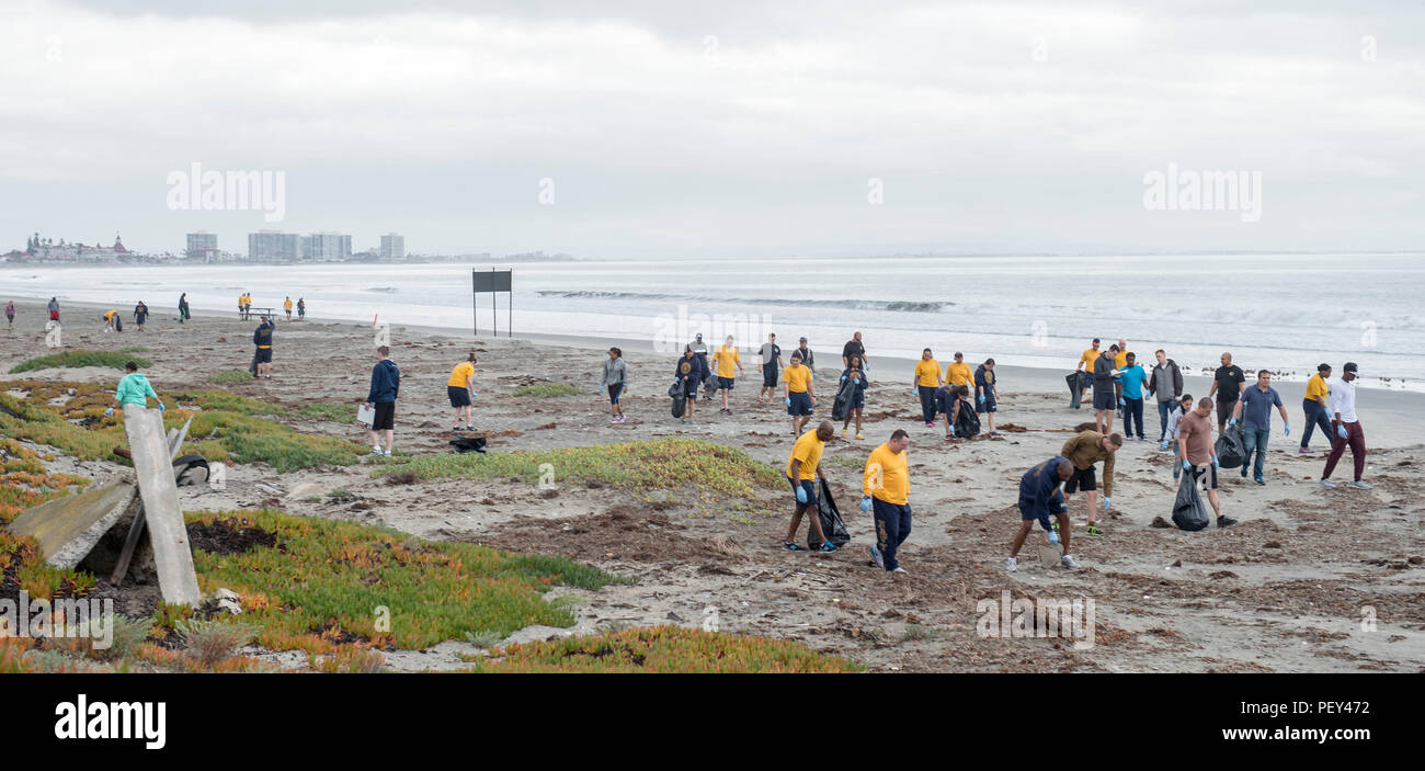 SAN DIEGO (Feb. 18, 2016) – Sailors pick up trash on Breakers Beach ...