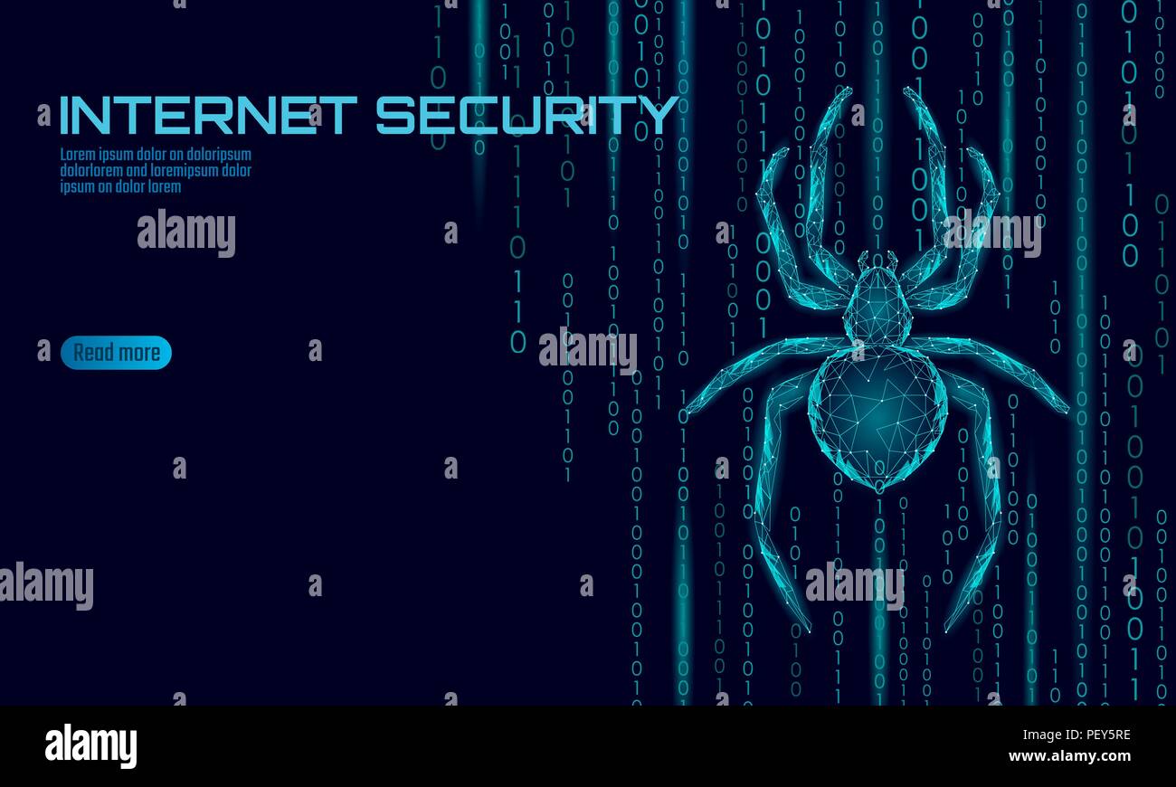 Low poly spider hacker attack danger. Web security virus data safety ...