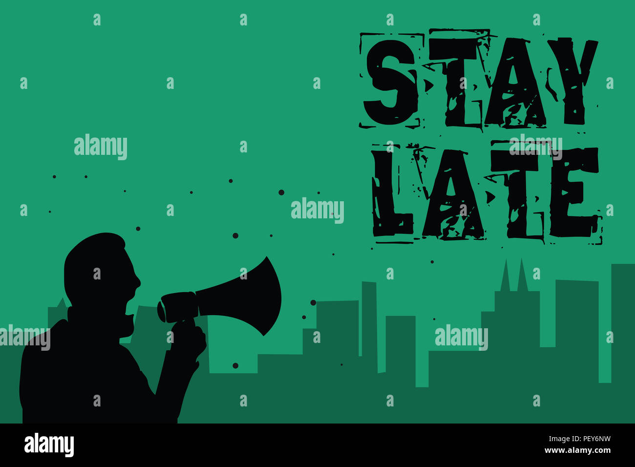 Word writing text Stay Late. Business concept for A routine in which a ...