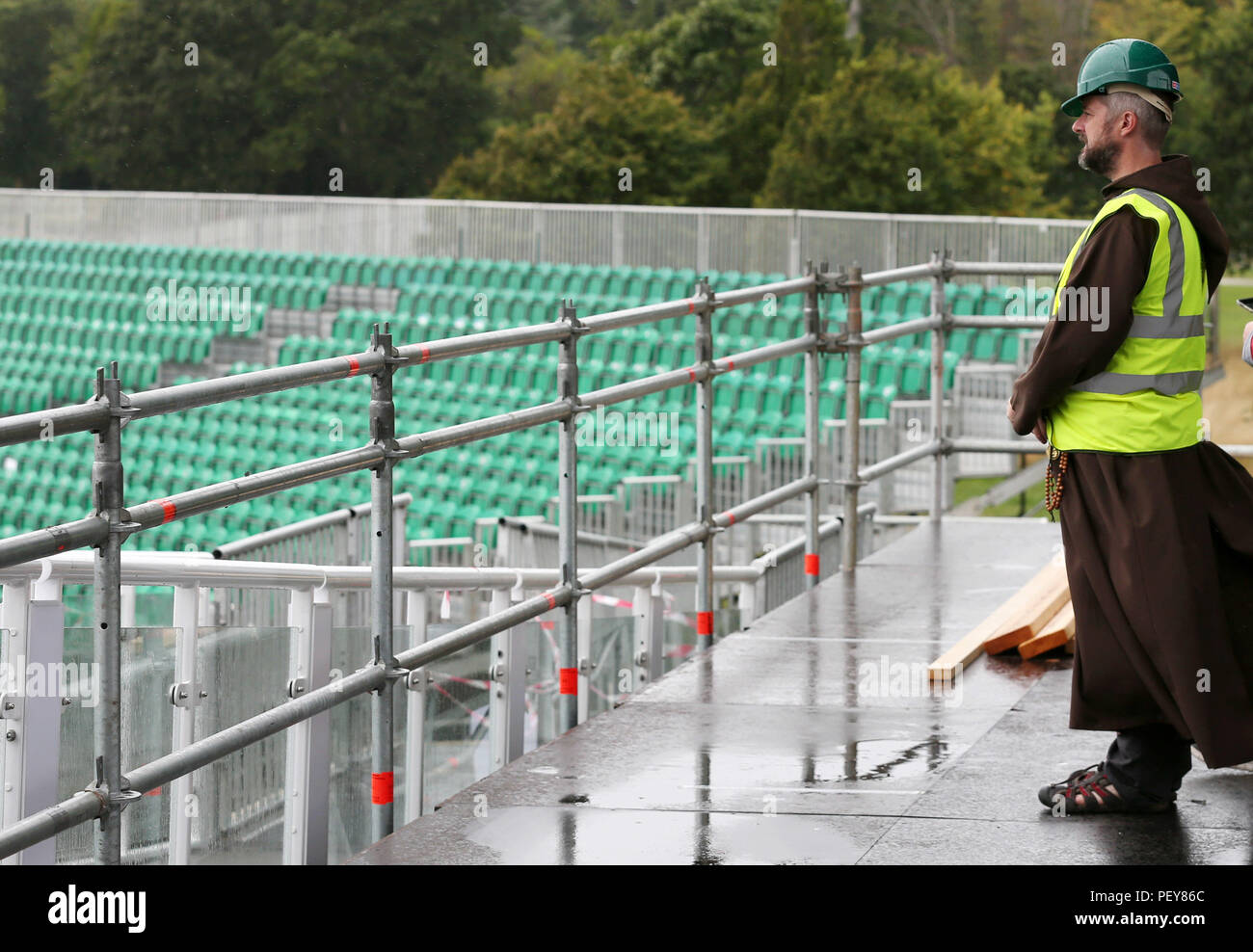 Capuchin priest Fr Bryan Shortall from Dublin looks out from the stage ...