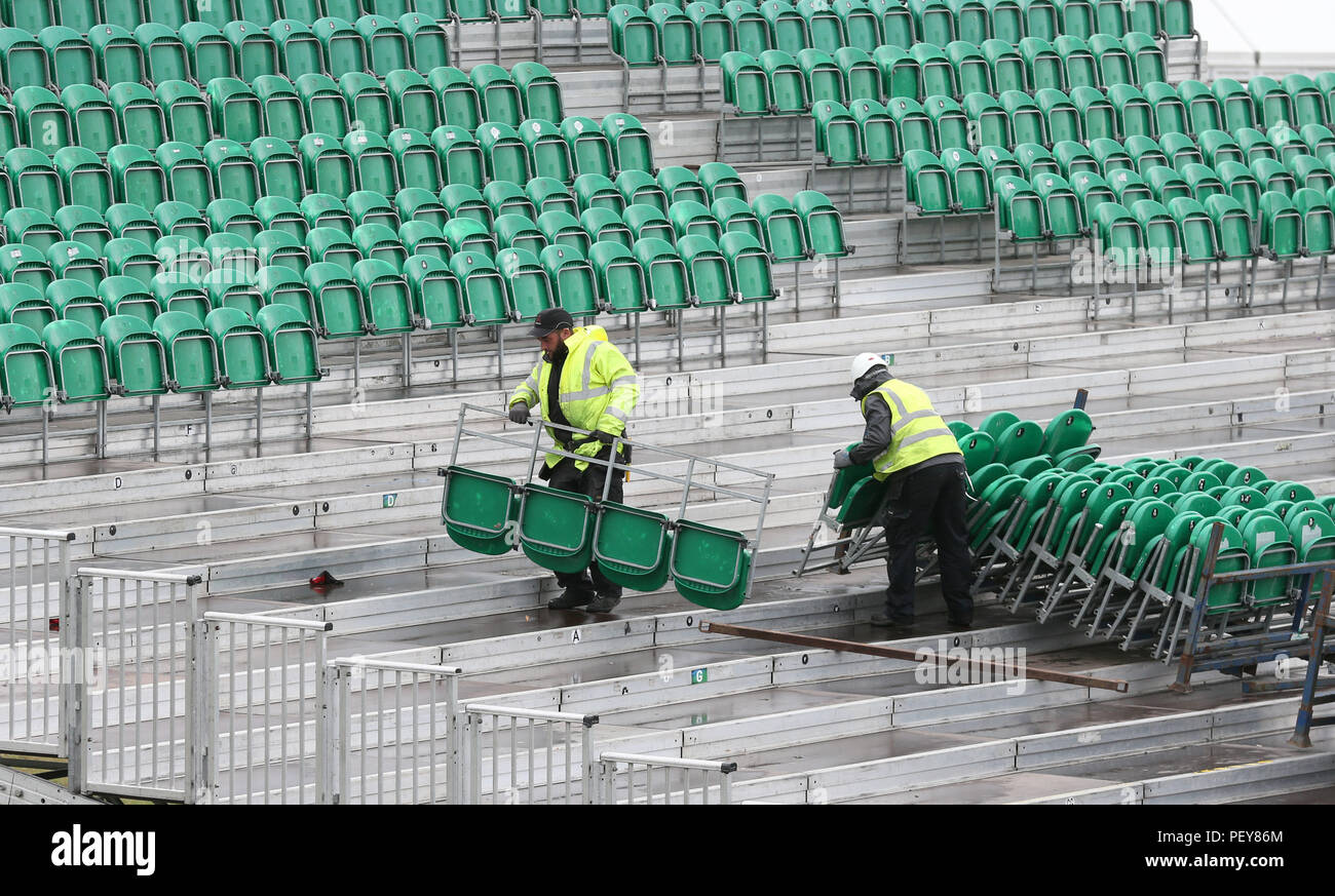 Seating being installed at the site in Phoenix Park, Dublin, where Pope ...