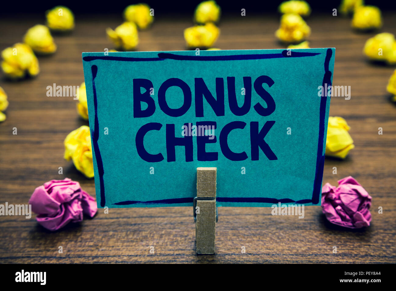 Text sign showing Bonus Check. Conceptual photo something in addition ...