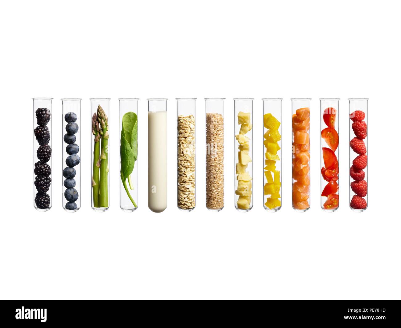 Foods in test tubes, studio shot Stock Photo - Alamy