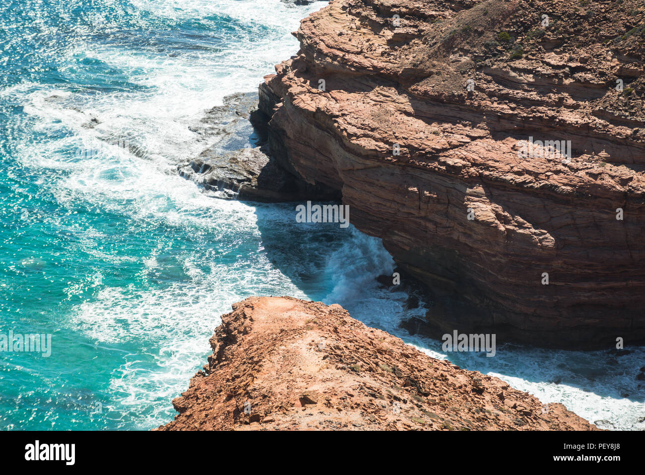 Waves breaking into the cliffs at Kalbarri, National Park, WA, Western ...
