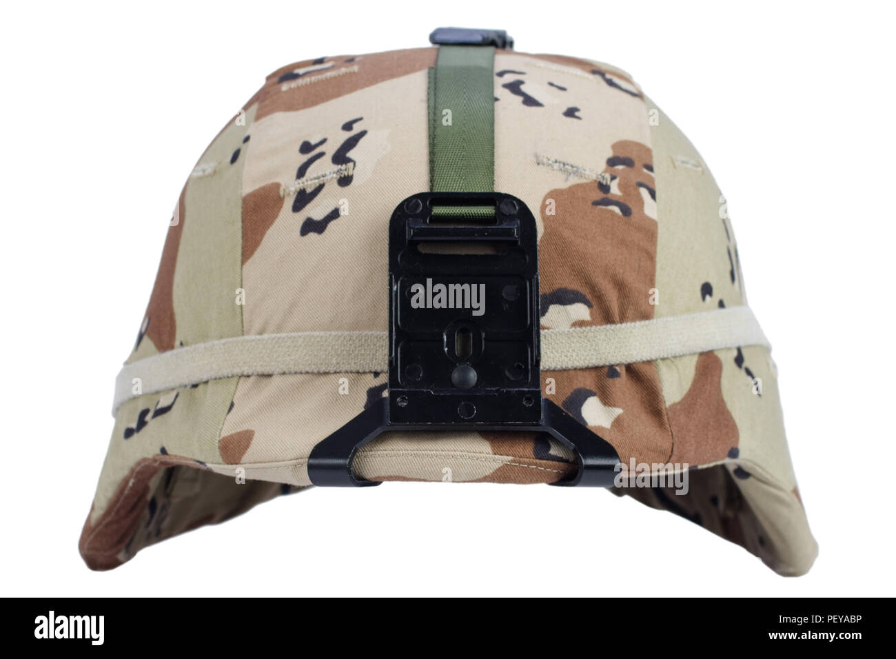 army kevlar helmet with NVG mount and camoflage cover isolated on white ...