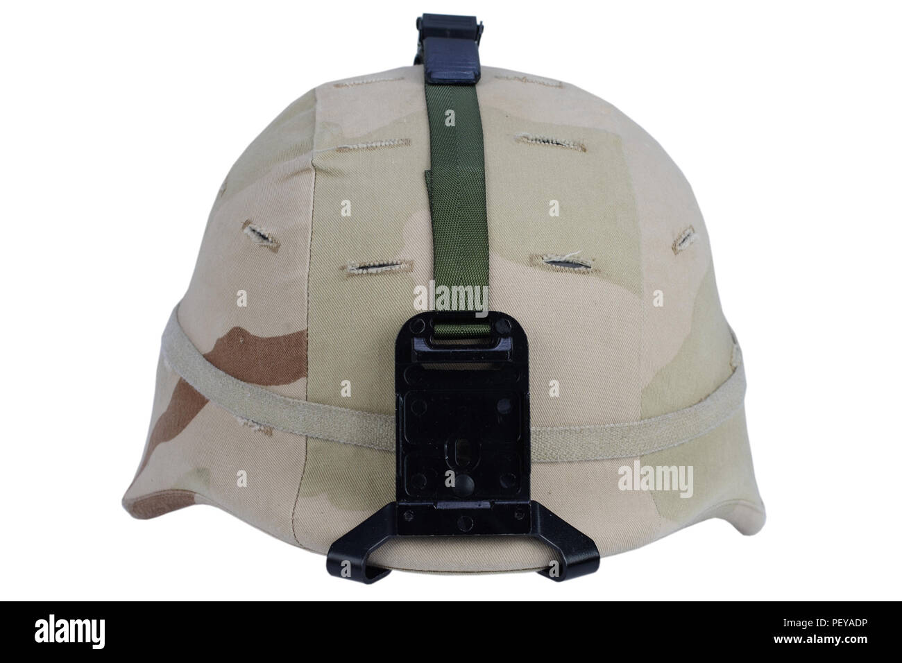 army kevlar helmet with NVG mount and camoflage cover isolated on white ...