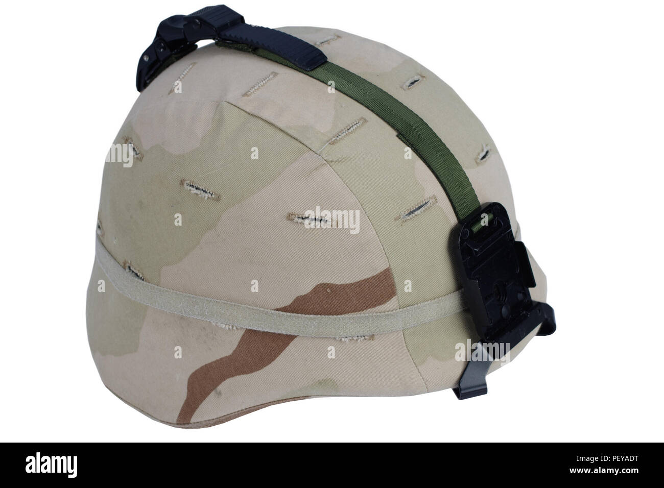 army kevlar helmet with NVG mount and camoflage cover isolated on white ...