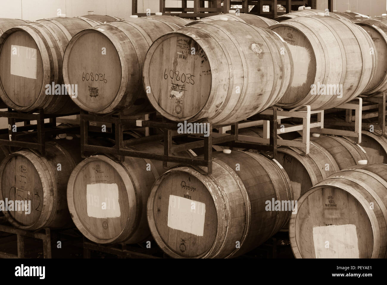 The wine barrels are stacked ready for loading Stock Photo - Alamy