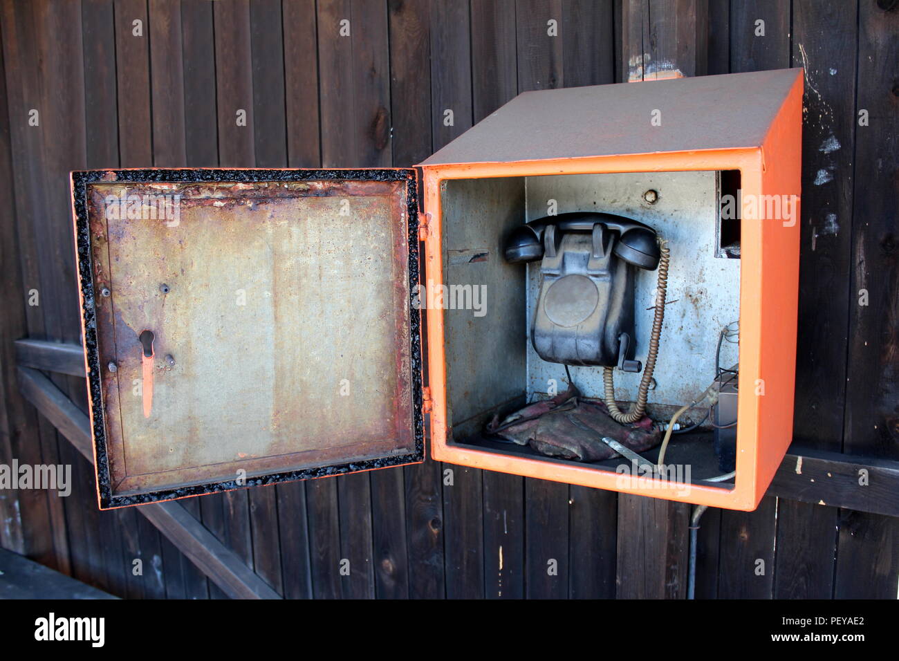 Antique old retro telephone communication device used for railway ...