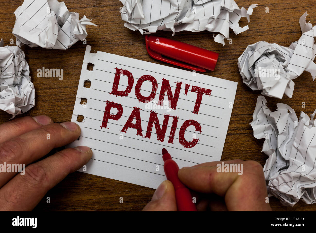Writing note showing Don t not Panic. Business photo showcasing sudden ...