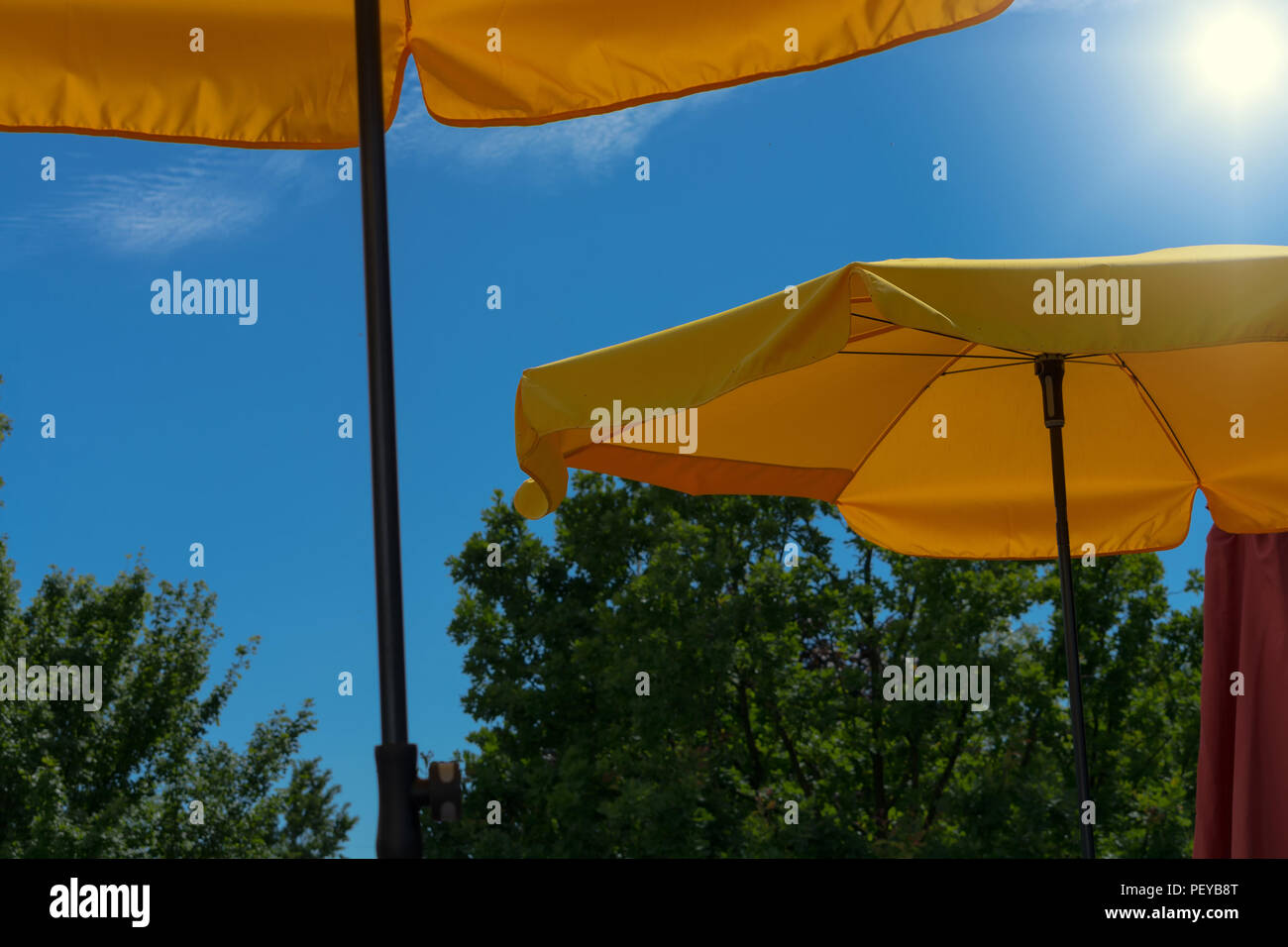 Bright yellow parasols hi-res stock photography and images - Alamy
