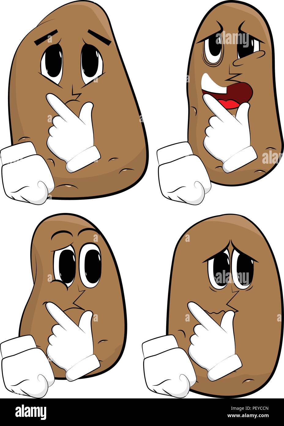Potatoes holding finger front of his mouth. Cartoon potato collection ...
