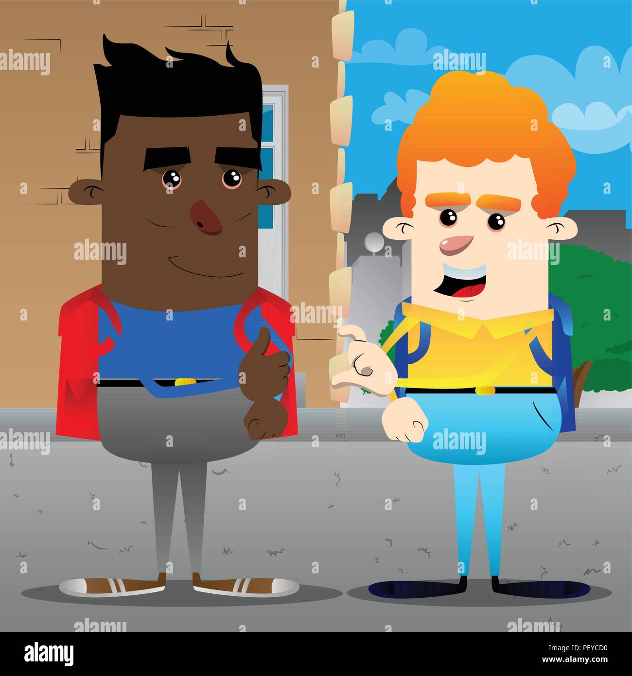 Schoolboy making friend zone symbol. Vector cartoon character ...