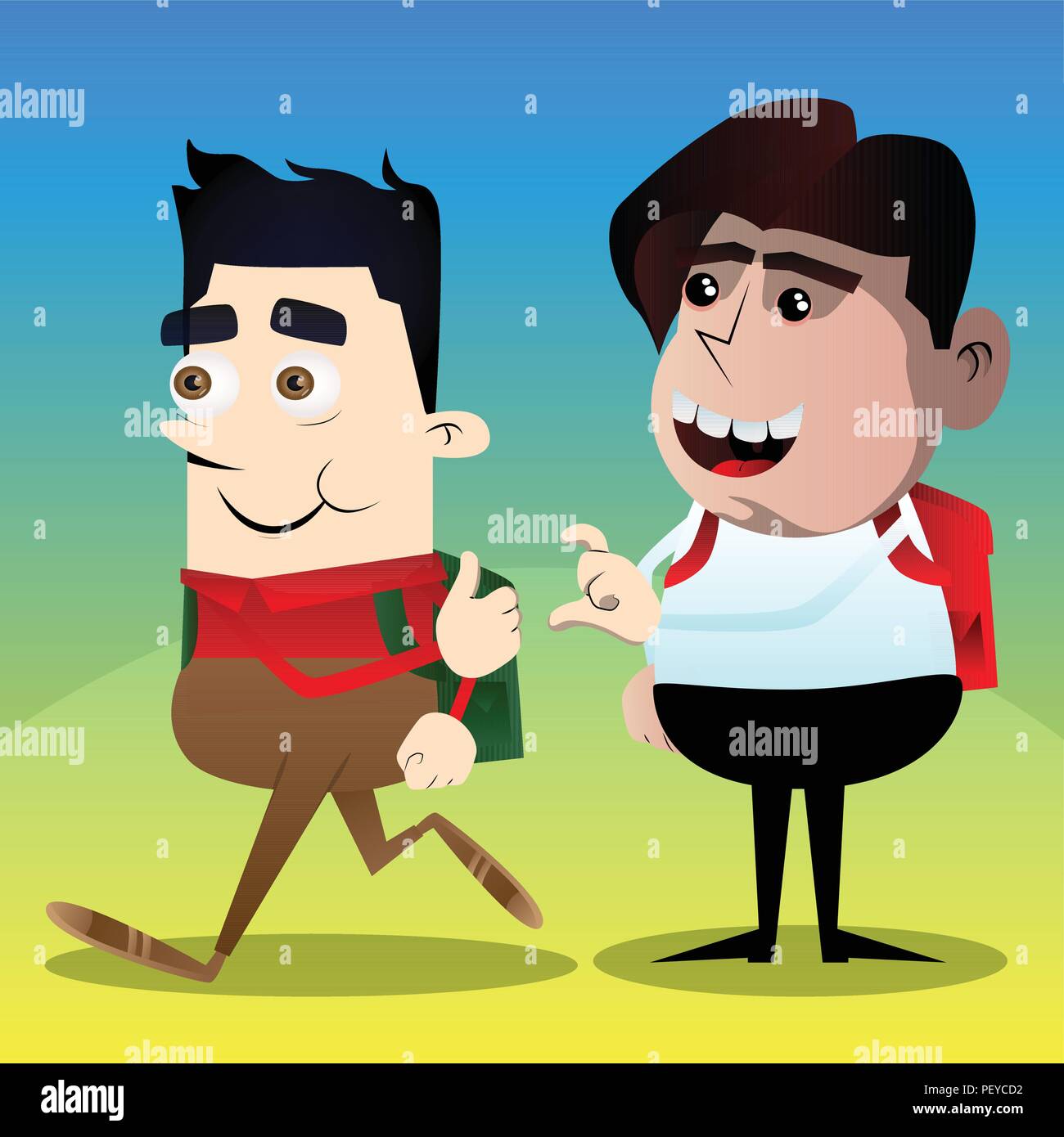 Schoolboy making friend zone symbol. Vector cartoon character ...