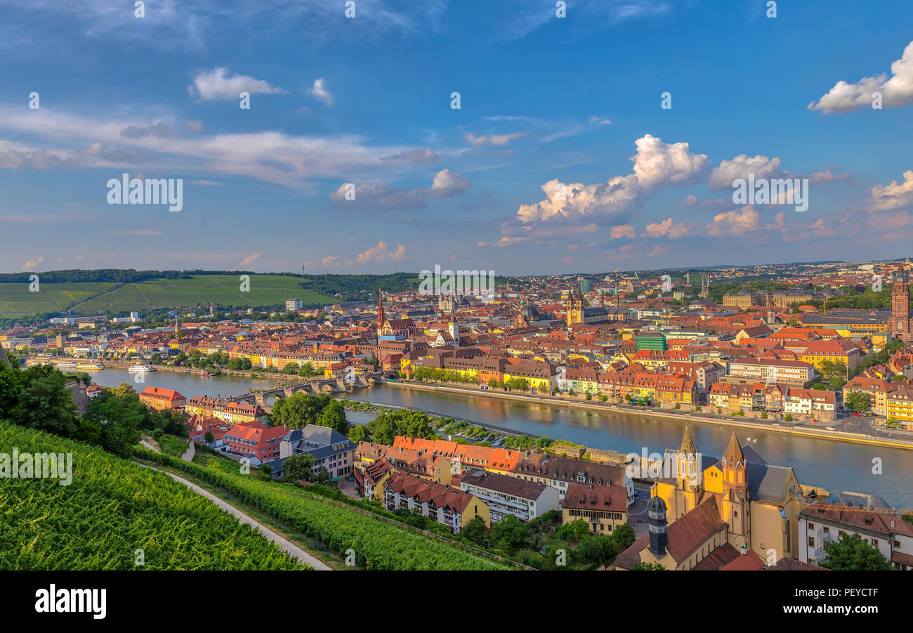 Aerial view of Wuerzburg cityscape from the view platform of Marienberg ...