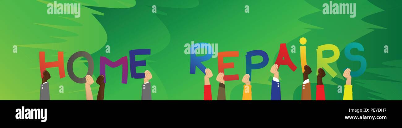 Diverse hands holding letters of the alphabet created the word Home ...