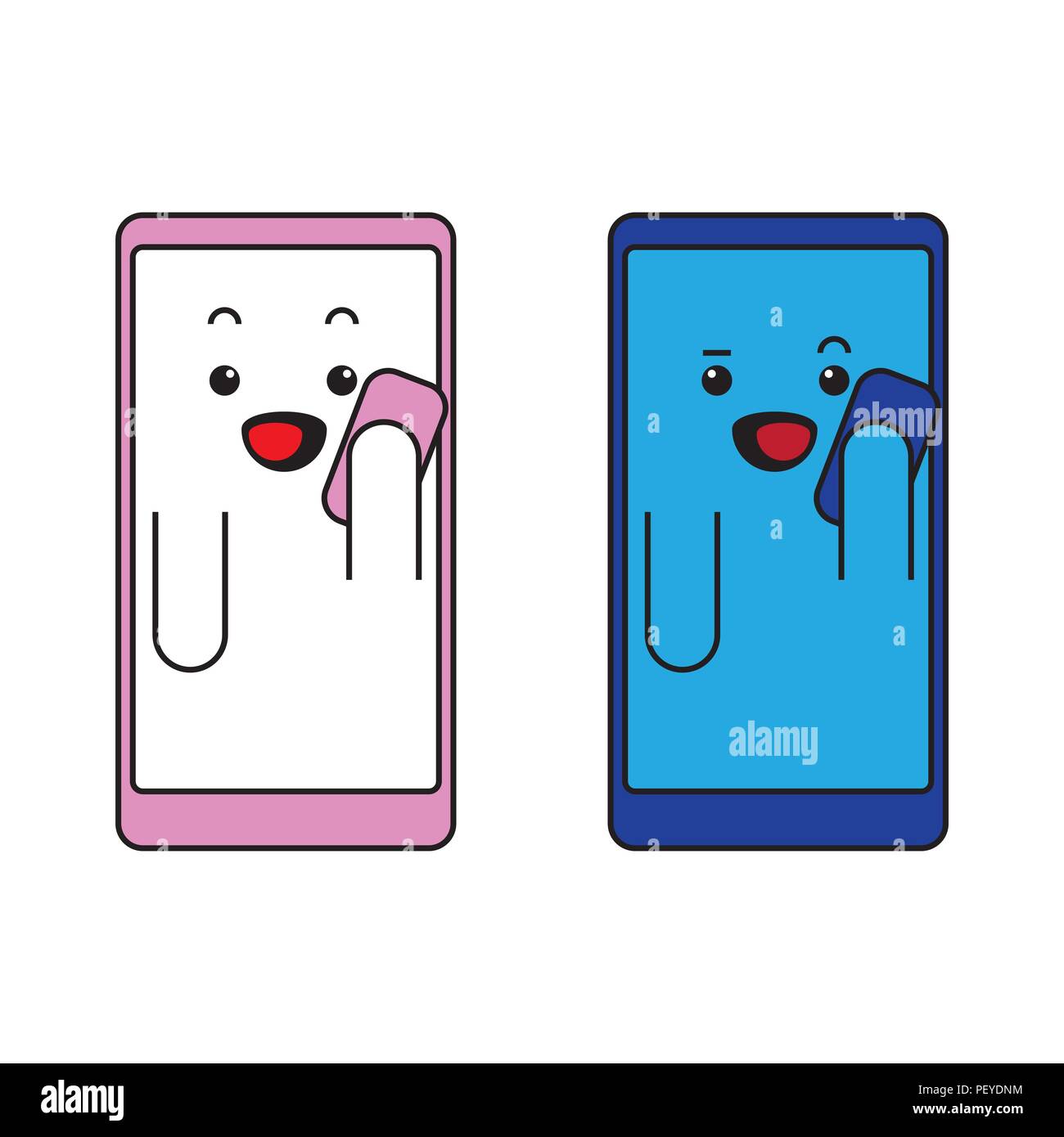 Kawaii smartphone boy and girl speaking to phones. Vector illustration ...
