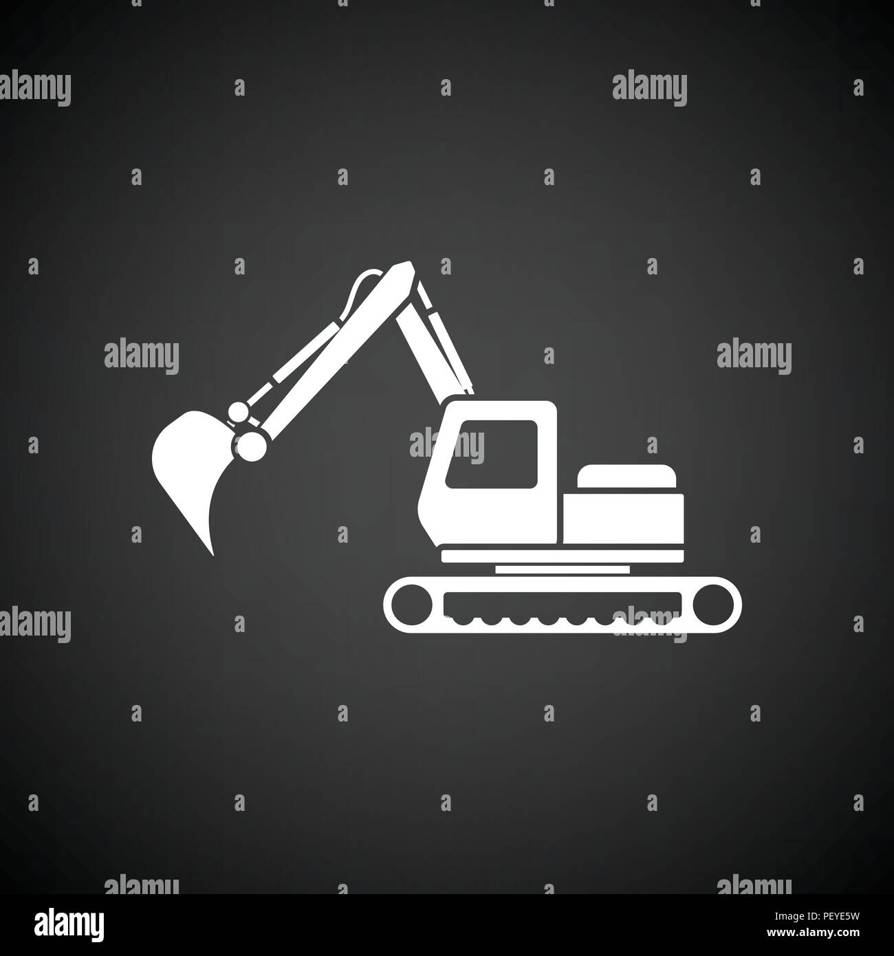 Icon of construction excavator. Black background with white. Vector ...